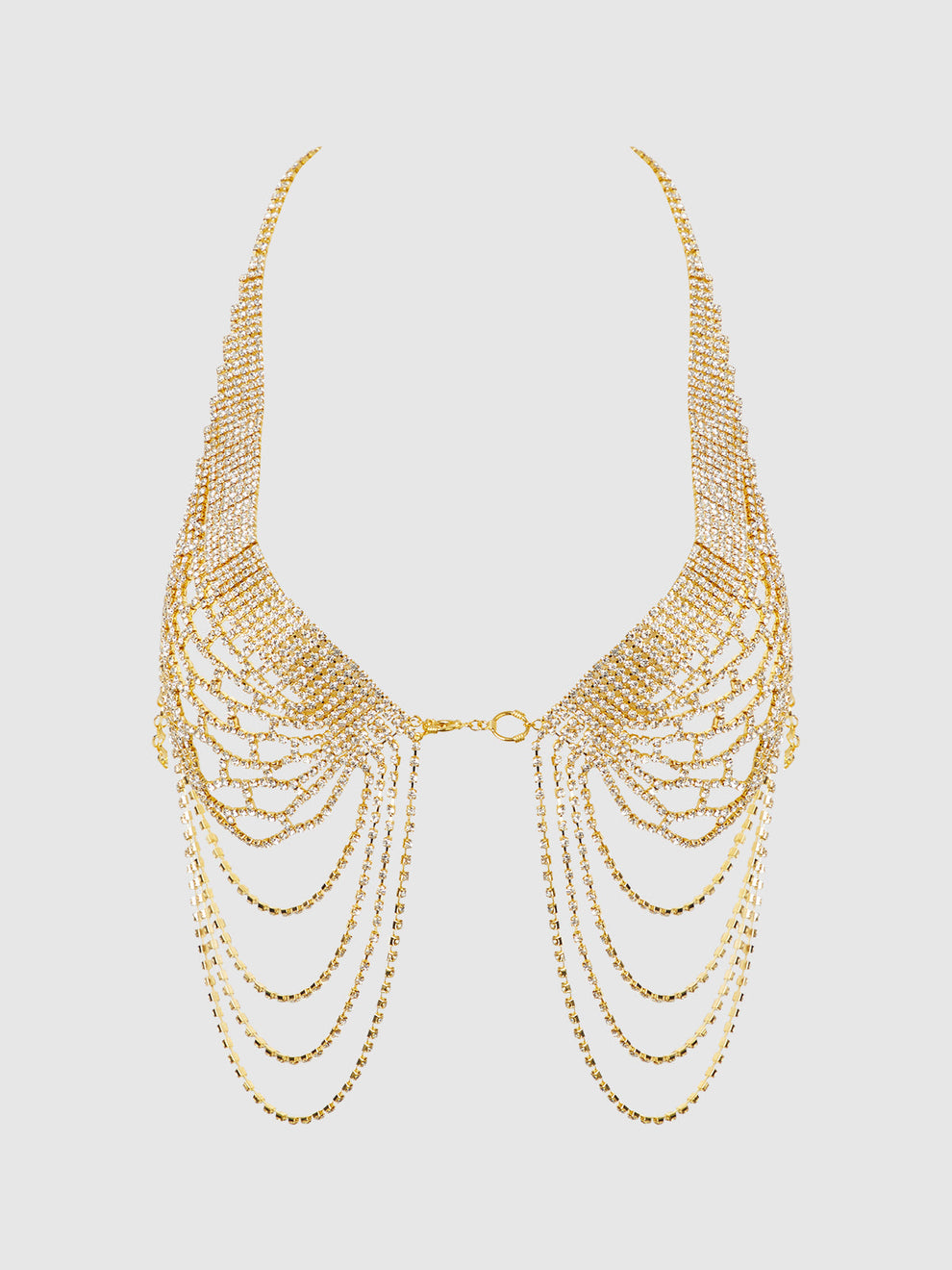 House of Desire Rhinestone Net Halter with Openable Front Gold – FSLT ...